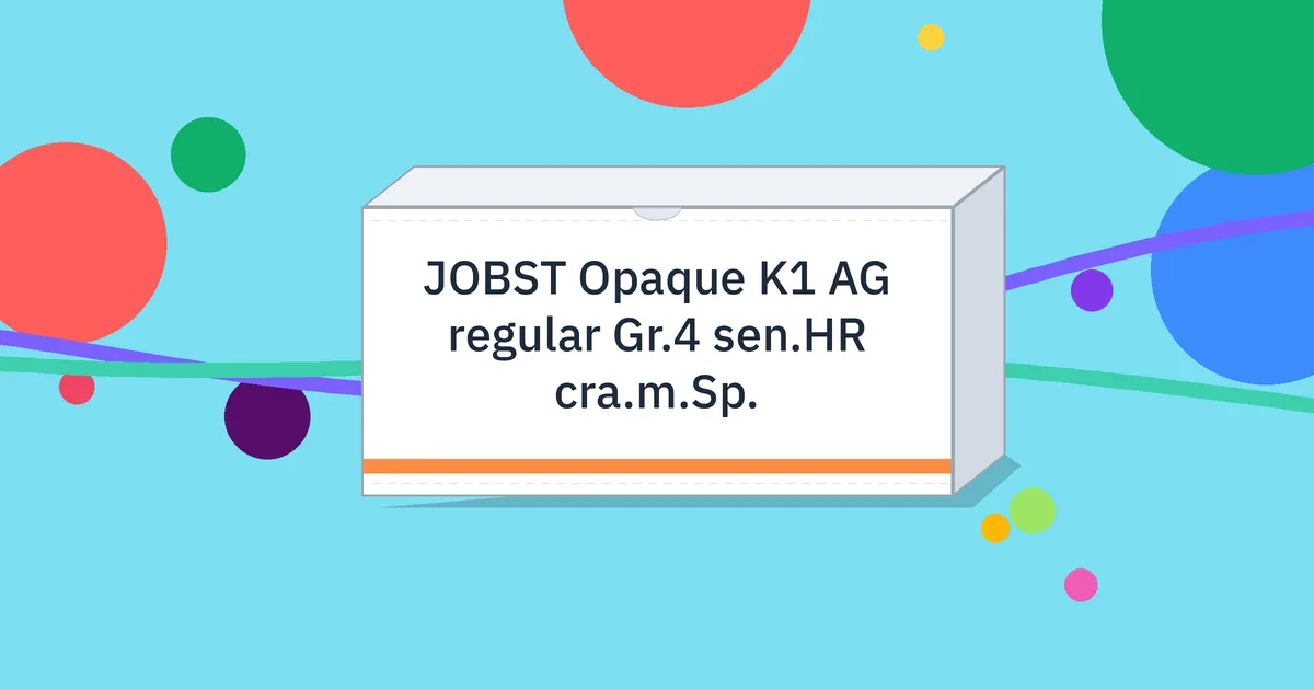 Symbolbild: Packung mit der Aufschrift JOBST Opaque K1 AG regular Gr.4 sen.HR cra.m.Sp. (PZN 13092529) – Verfügbarkeit und Bezug in Apotheken in Frankfurt am Main