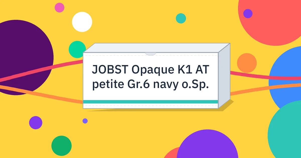Symbolbild: Packung mit der Aufschrift JOBST Opaque K1 AT petite Gr.6 navy o.Sp. (PZN 13104095) – Verfügbarkeit und Bezug in Apotheken in Frankfurt am Main