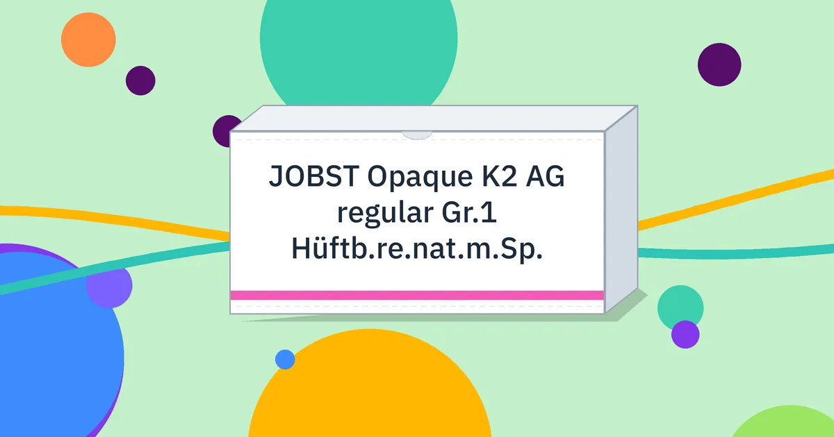 Symbolbild: Packung mit der Aufschrift JOBST Opaque K2 AG regular Gr.1 Hüftb.re.nat.m.Sp. (PZN 13117287) – Verfügbarkeit und Bezug in Apotheken in Frankfurt am Main