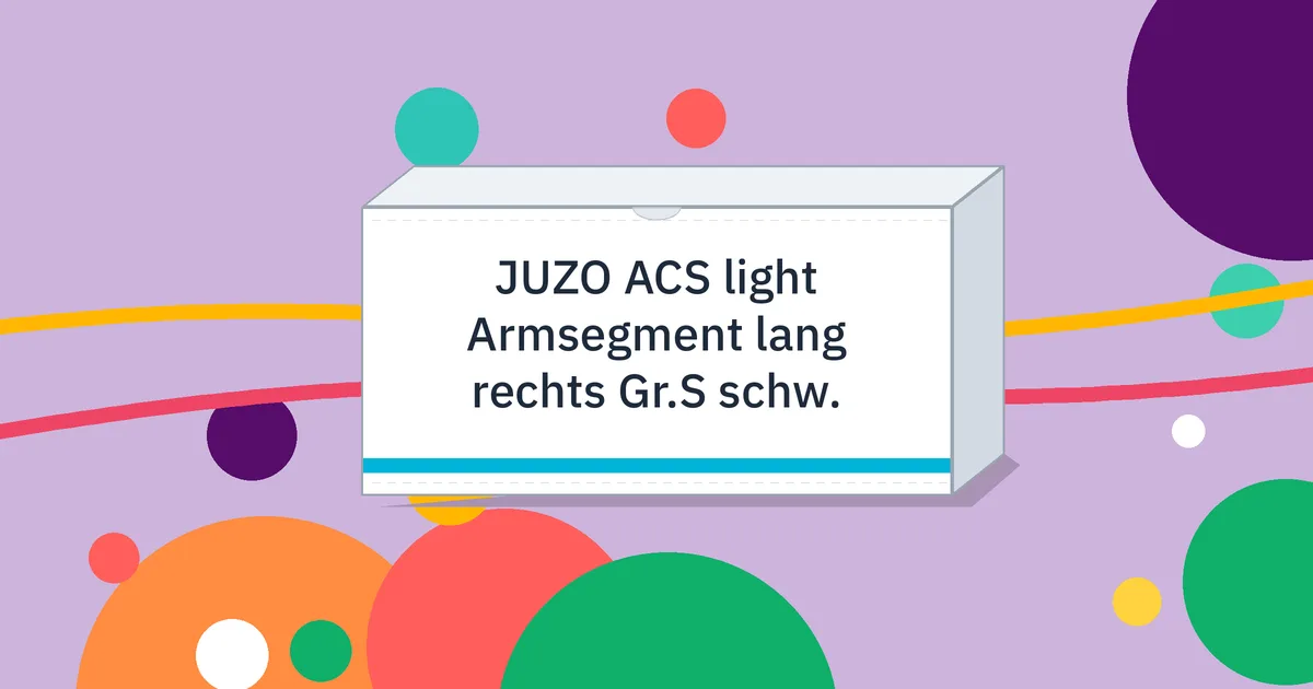 Symbolbild: Packung mit der Aufschrift JUZO ACS light Armsegment lang rechts Gr.S schw. (PZN 13575883) – Verfügbarkeit und Bezug in Apotheken in Frankfurt am Main