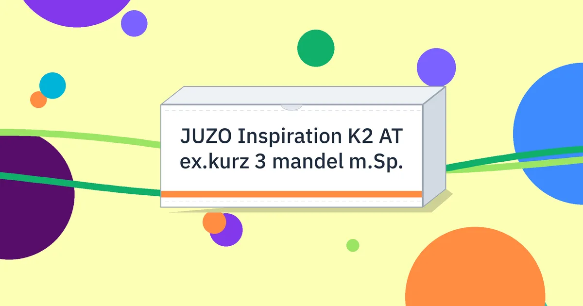 Symbolbild: Packung mit der Aufschrift JUZO Inspiration K2 AT ex.kurz 3 mandel m.Sp. (PZN 14952879) – Verfügbarkeit und Bezug in Apotheken in Frankfurt am Main
