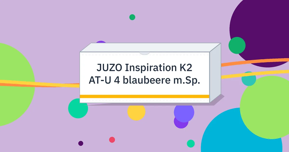 Symbolbild: Packung mit der Aufschrift JUZO Inspiration K2 AT-U 4 blaubeere m.Sp. (PZN 14928071) – Verfügbarkeit und Bezug in Apotheken in Frankfurt am Main