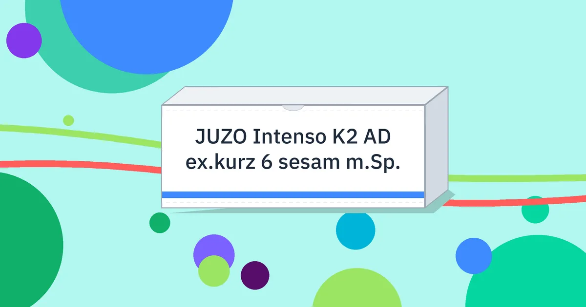 Symbolbild: Packung mit der Aufschrift JUZO Intenso K2 AD ex.kurz 6 sesam m.Sp. (PZN 18608073) – Verfügbarkeit und Bezug in Apotheken in Frankfurt am Main