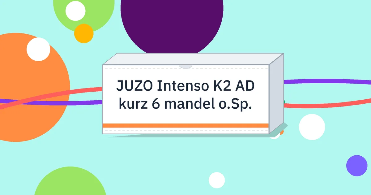 Symbolbild: Packung mit der Aufschrift JUZO Intenso K2 AD kurz 6 mandel o.Sp. (PZN 18618203) – Verfügbarkeit und Bezug in Apotheken in Frankfurt am Main