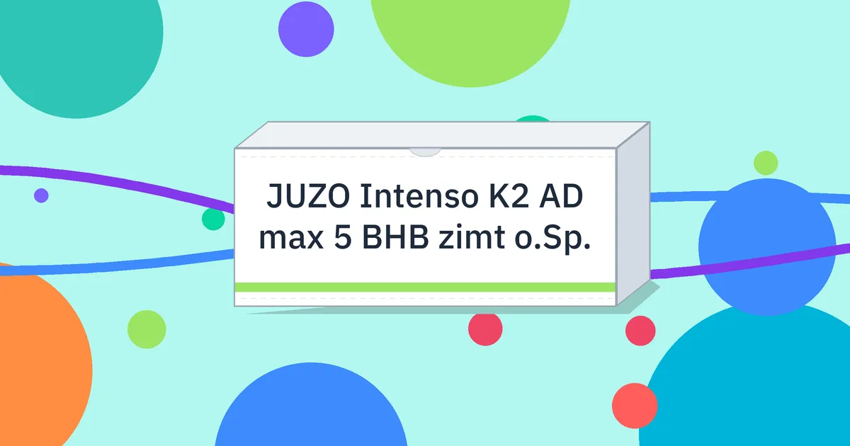 Symbolbild: Packung mit der Aufschrift JUZO Intenso K2 AD max 5 BHB zimt o.Sp. (PZN 18626757) – Verfügbarkeit und Bezug in Apotheken in Frankfurt am Main