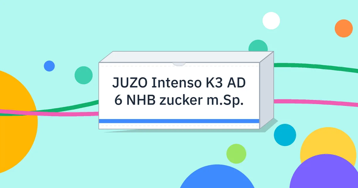 Symbolbild: Packung mit der Aufschrift JUZO Intenso K3 AD 6 NHB zucker m.Sp. (PZN 18630693) – Verfügbarkeit und Bezug in Apotheken in Frankfurt am Main