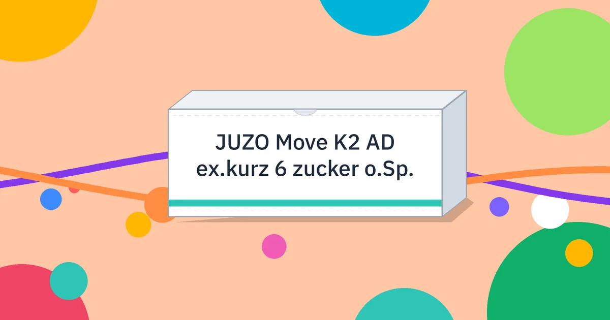Symbolbild: Packung mit der Aufschrift JUZO Move K2 AD ex.kurz 6 zucker o.Sp. (PZN 18510434) – Verfügbarkeit und Bezug in Apotheken in Frankfurt am Main