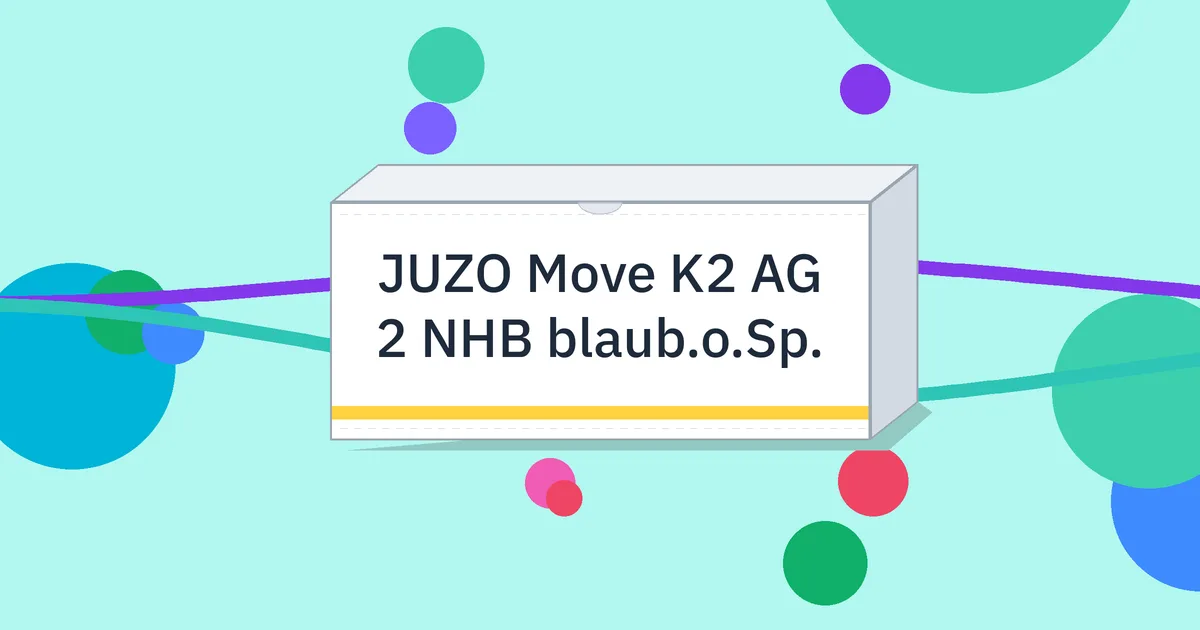 Symbolbild: Packung mit der Aufschrift JUZO Move K2 AG 2 NHB blaub.o.Sp. (PZN 18557298) – Verfügbarkeit und Bezug in Apotheken in Frankfurt am Main