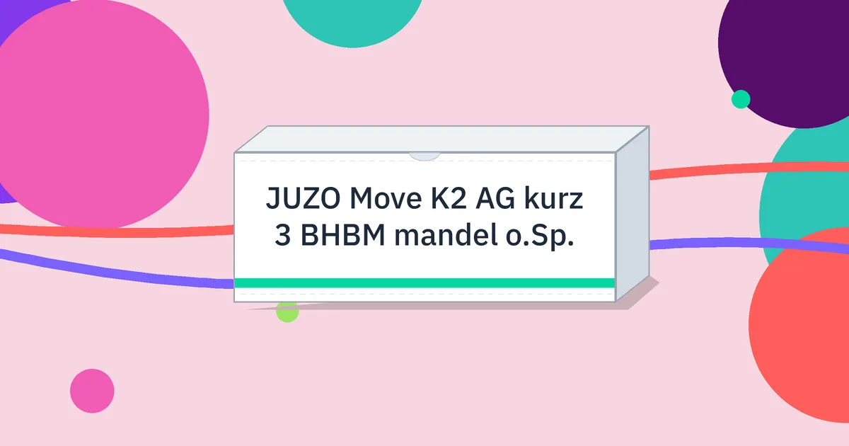 Symbolbild: Packung mit der Aufschrift JUZO Move K2 AG kurz 3 BHBM mandel o.Sp. (PZN 16648246) – Verfügbarkeit und Bezug in Apotheken in Frankfurt am Main