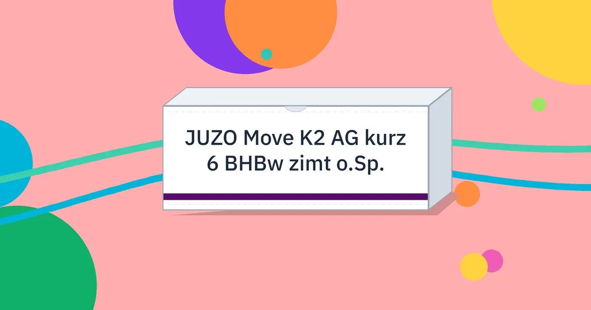 Symbolbild: Packung mit der Aufschrift JUZO Move K2 AG kurz 6 BHBw zimt o.Sp. (PZN 18530365) – Verfügbarkeit und Bezug in Apotheken in Frankfurt am Main