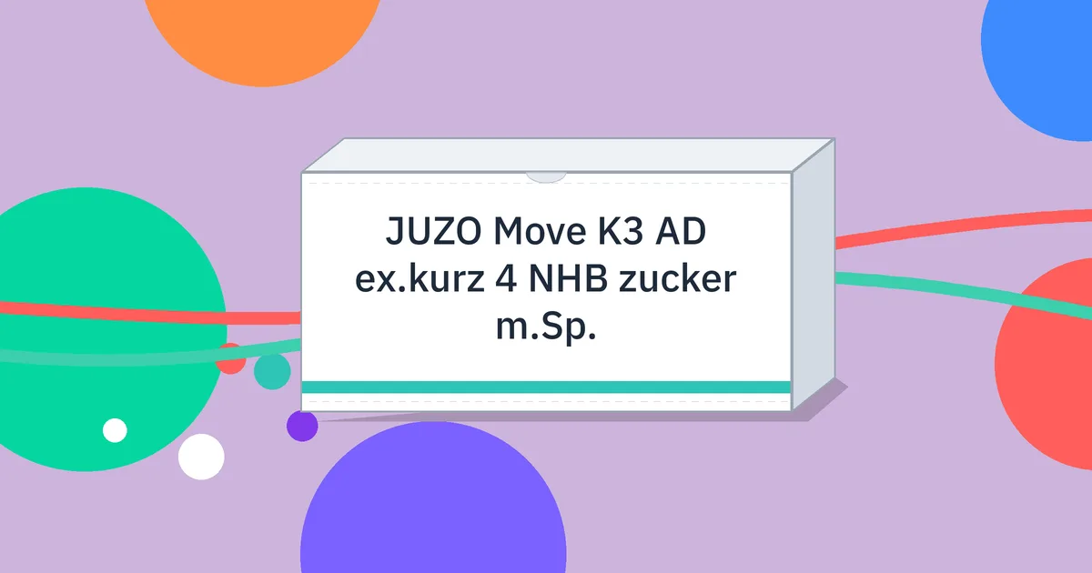 Symbolbild: Packung mit der Aufschrift JUZO Move K3 AD ex.kurz 4 NHB zucker m.Sp. (PZN 18569404) – Verfügbarkeit und Bezug in Apotheken in Frankfurt am Main