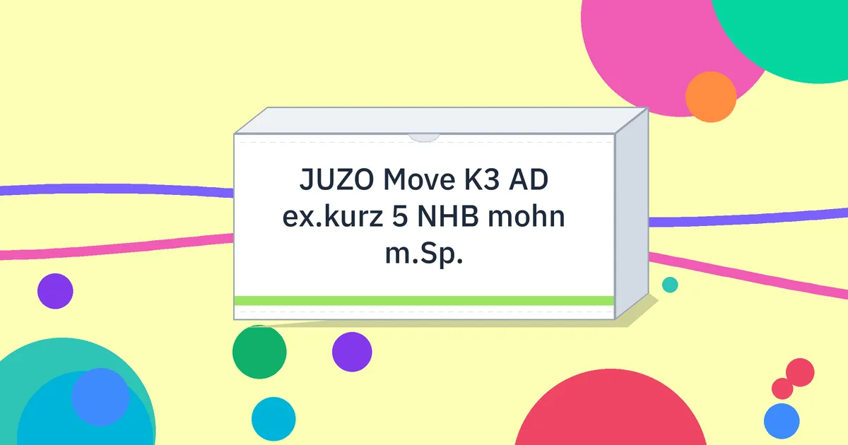 Symbolbild: Packung mit der Aufschrift JUZO Move K3 AD ex.kurz 5 NHB mohn m.Sp. (PZN 18573469) – Verfügbarkeit und Bezug in Apotheken in Frankfurt am Main