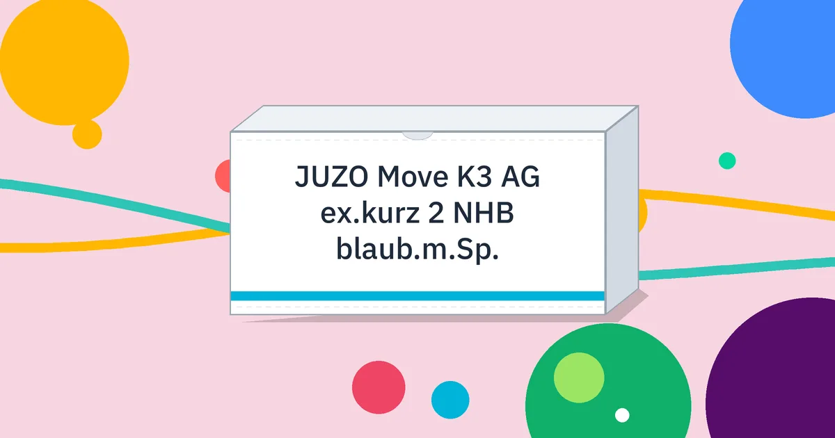 Symbolbild: Packung mit der Aufschrift JUZO Move K3 AG ex.kurz 2 NHB blaub.m.Sp. (PZN 18594939) – Verfügbarkeit und Bezug in Apotheken in Frankfurt am Main