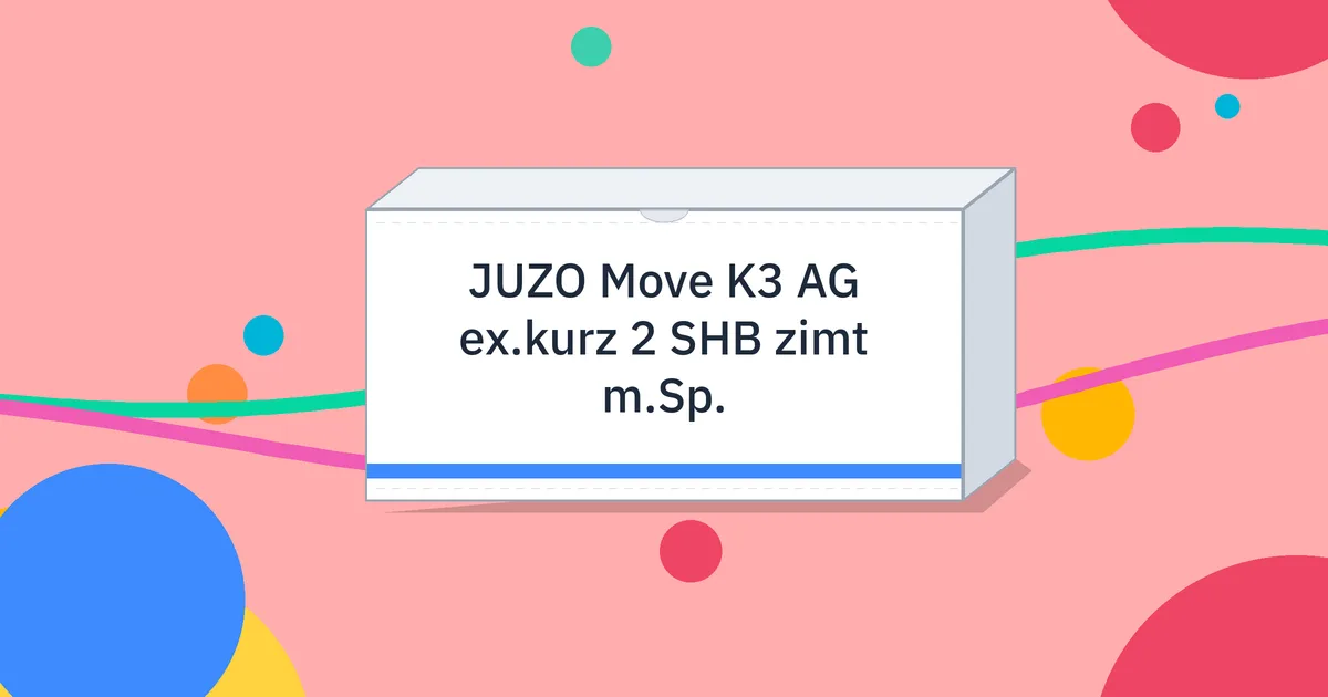 Symbolbild: Packung mit der Aufschrift JUZO Move K3 AG ex.kurz 2 SHB zimt m.Sp. (PZN 18583290) – Verfügbarkeit und Bezug in Apotheken in Frankfurt am Main