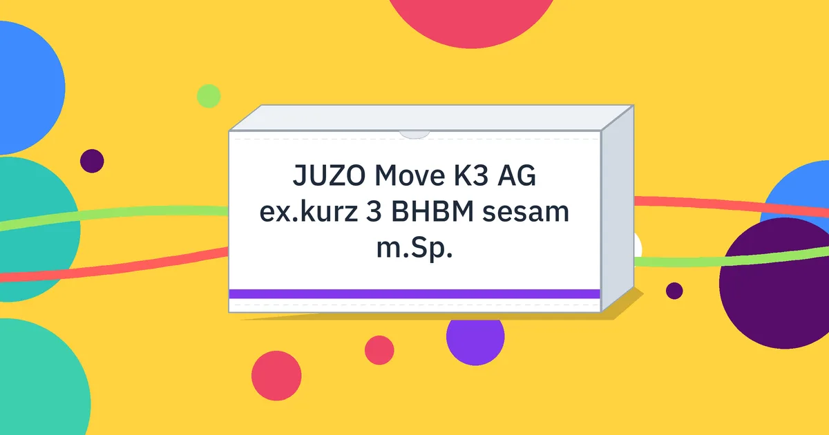 Symbolbild: Packung mit der Aufschrift JUZO Move K3 AG ex.kurz 3 BHBM sesam m.Sp. (PZN 18584065) – Verfügbarkeit und Bezug in Apotheken in Frankfurt am Main