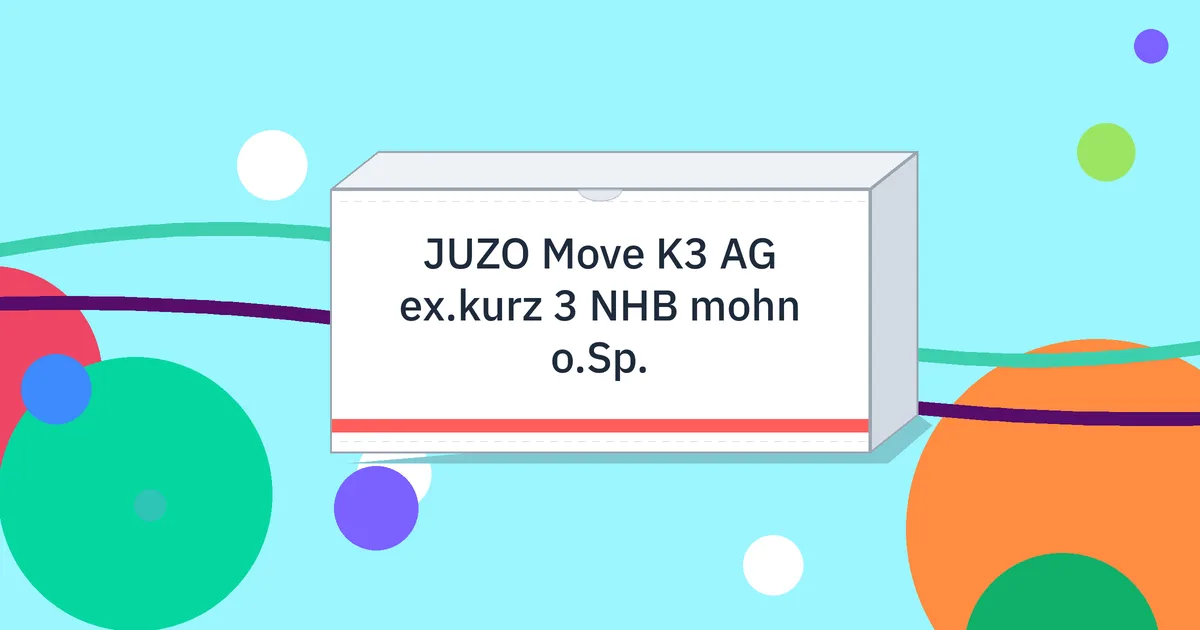 Symbolbild: Packung mit der Aufschrift JUZO Move K3 AG ex.kurz 3 NHB mohn o.Sp. (PZN 18596996) – Verfügbarkeit und Bezug in Apotheken in Frankfurt am Main