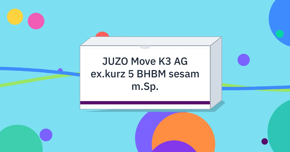 Symbolbild: Packung mit der Aufschrift JUZO Move K3 AG ex.kurz 5 BHBM sesam m.Sp. (PZN 18584088) – Verfügbarkeit und Bezug in Apotheken in Frankfurt am Main