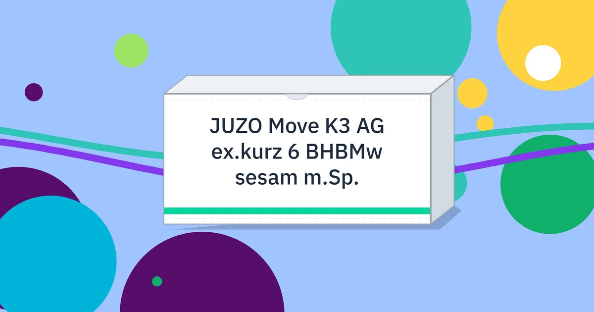 Symbolbild: Packung mit der Aufschrift JUZO Move K3 AG ex.kurz 6 BHBMw sesam m.Sp. (PZN 18584303) – Verfügbarkeit und Bezug in Apotheken in Frankfurt am Main