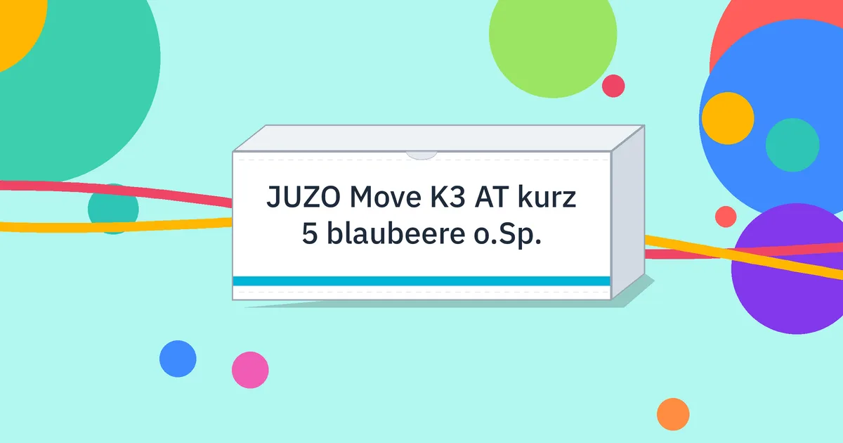Symbolbild: Packung mit der Aufschrift JUZO Move K3 AT kurz 5 blaubeere o.Sp. (PZN 20684762) – Verfügbarkeit und Bezug in Apotheken in Frankfurt am Main