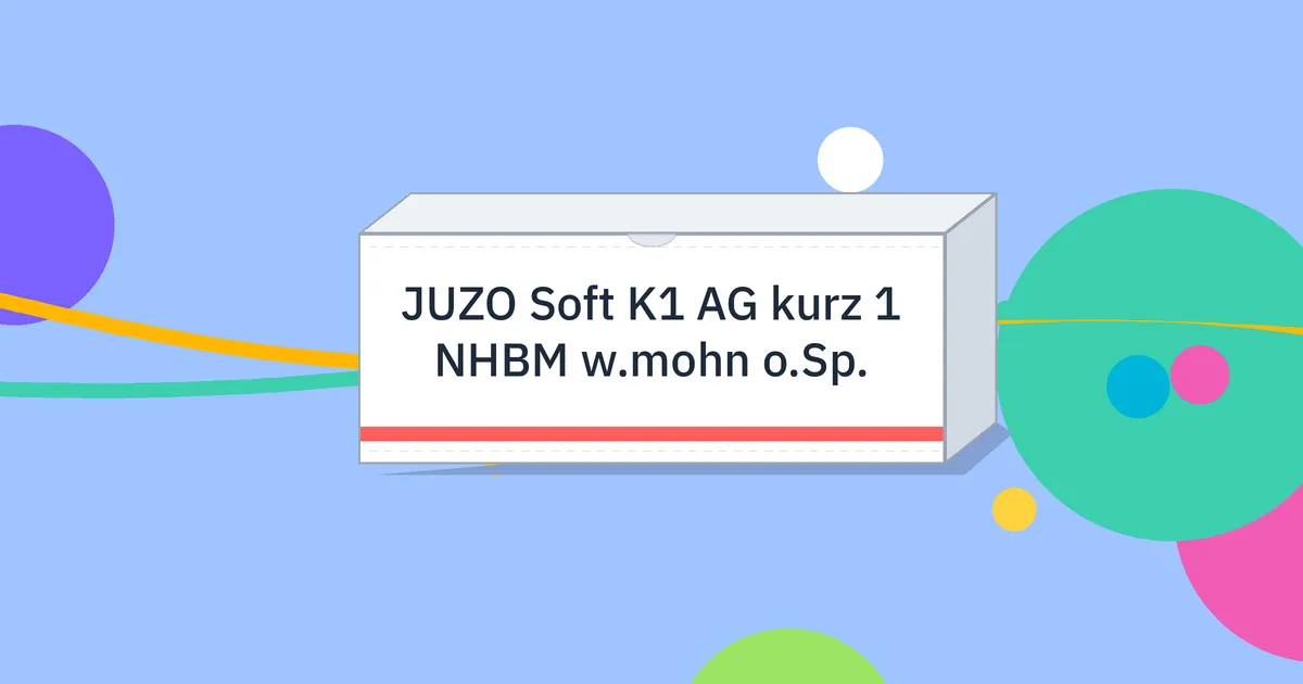 Symbolbild: Packung mit der Aufschrift JUZO Soft K1 AG kurz 1 NHBM w.mohn o.Sp. (PZN 14996144) – Verfügbarkeit und Bezug in Apotheken in Frankfurt am Main