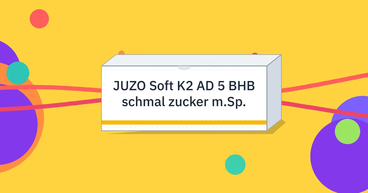 Symbolbild: Packung mit der Aufschrift JUZO Soft K2 AD 5 BHB schmal zucker m.Sp. (PZN 15464886) – Verfügbarkeit und Bezug in Apotheken in Frankfurt am Main