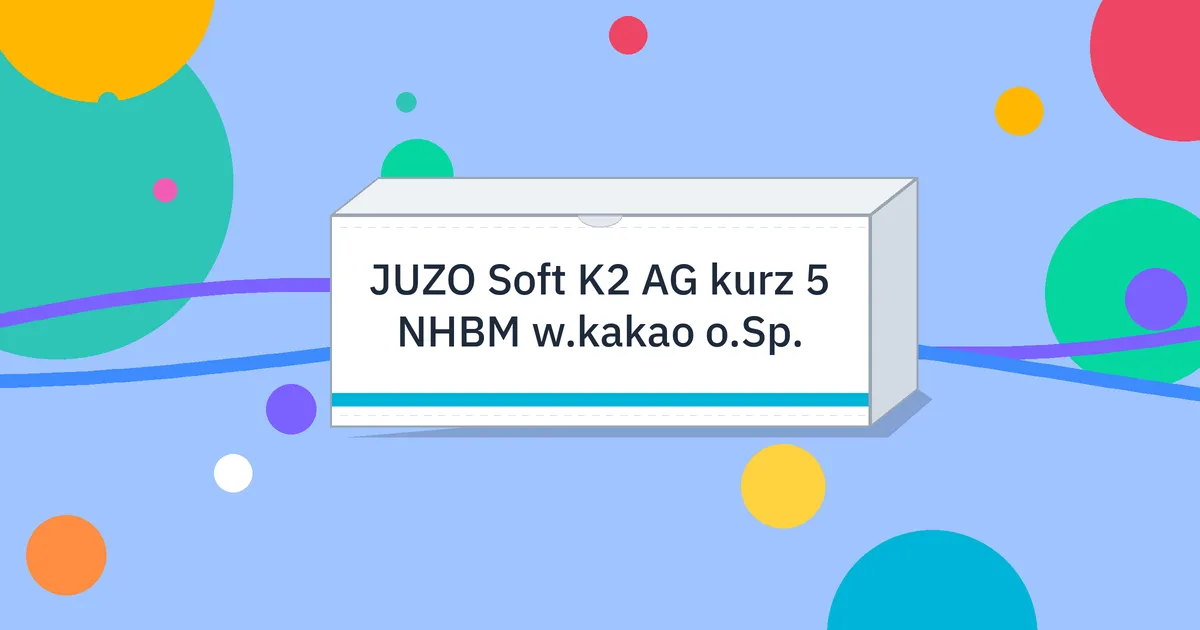 Symbolbild: Packung mit der Aufschrift JUZO Soft K2 AG kurz 5 NHBM w.kakao o.Sp. (PZN 15001867) – Verfügbarkeit und Bezug in Apotheken in Frankfurt am Main