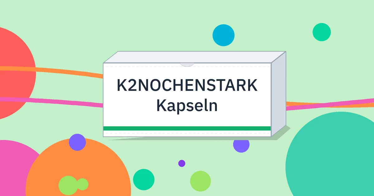 Symbolbild: Packung mit der Aufschrift K2NOCHENSTARK Kapseln (PZN 12672130) – Verfügbarkeit und Bezug in Apotheken in Frankfurt am Main