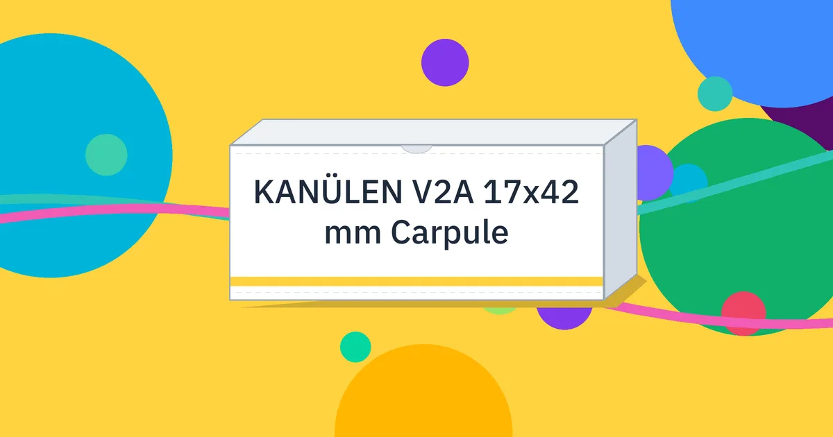 Symbolbild: Packung mit der Aufschrift KANÜLEN V2A 17x42 mm Carpule (PZN 01728784) – Verfügbarkeit und Bezug in Apotheken in Frankfurt am Main