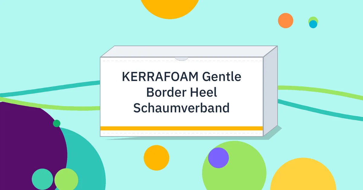 Symbolbild: Packung mit der Aufschrift KERRAFOAM Gentle Border Heel Schaumverband (PZN 11140690) – Verfügbarkeit und Bezug in Apotheken in Frankfurt am Main