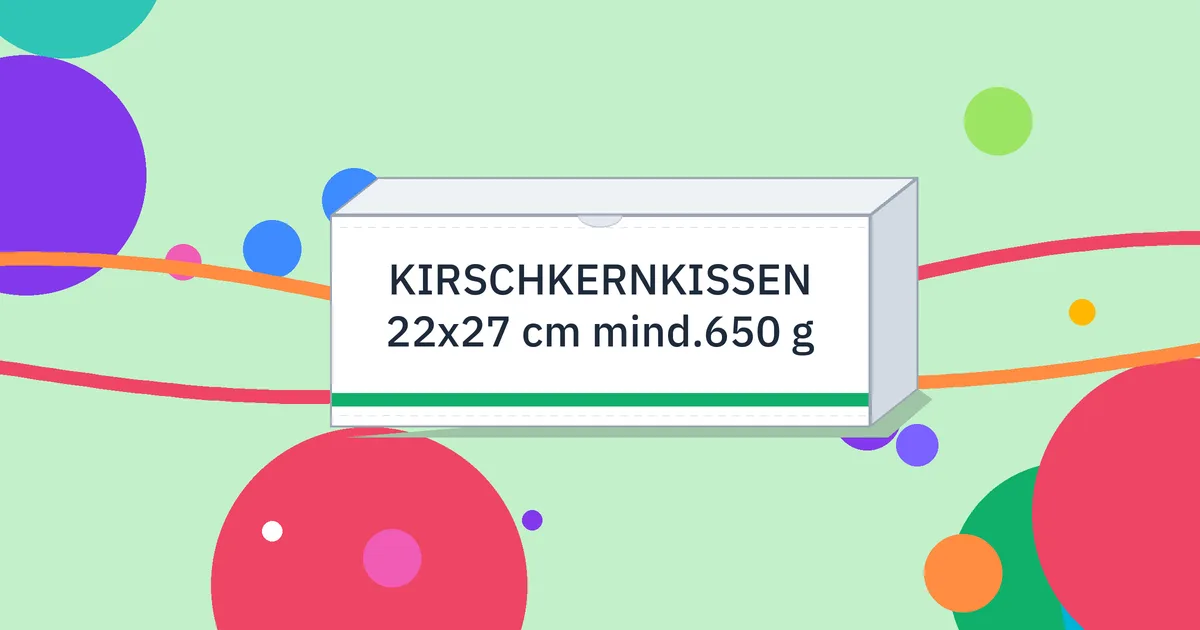 Symbolbild: Packung mit der Aufschrift KIRSCHKERNKISSEN 22x27 cm mind.650 g (PZN 00254781) – Verfügbarkeit und Bezug in Apotheken in Frankfurt am Main