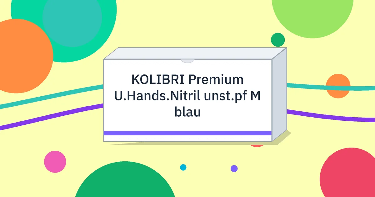 Symbolbild: Packung mit der Aufschrift KOLIBRI Premium U.Hands.Nitril unst.pf M blau (PZN 15198999) – Verfügbarkeit und Bezug in Apotheken in Frankfurt am Main