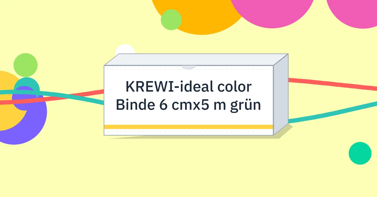Symbolbild: Packung mit der Aufschrift KREWI-ideal color Binde 6 cmx5 m grün (PZN 17301214) – Verfügbarkeit und Bezug in Apotheken in Frankfurt am Main