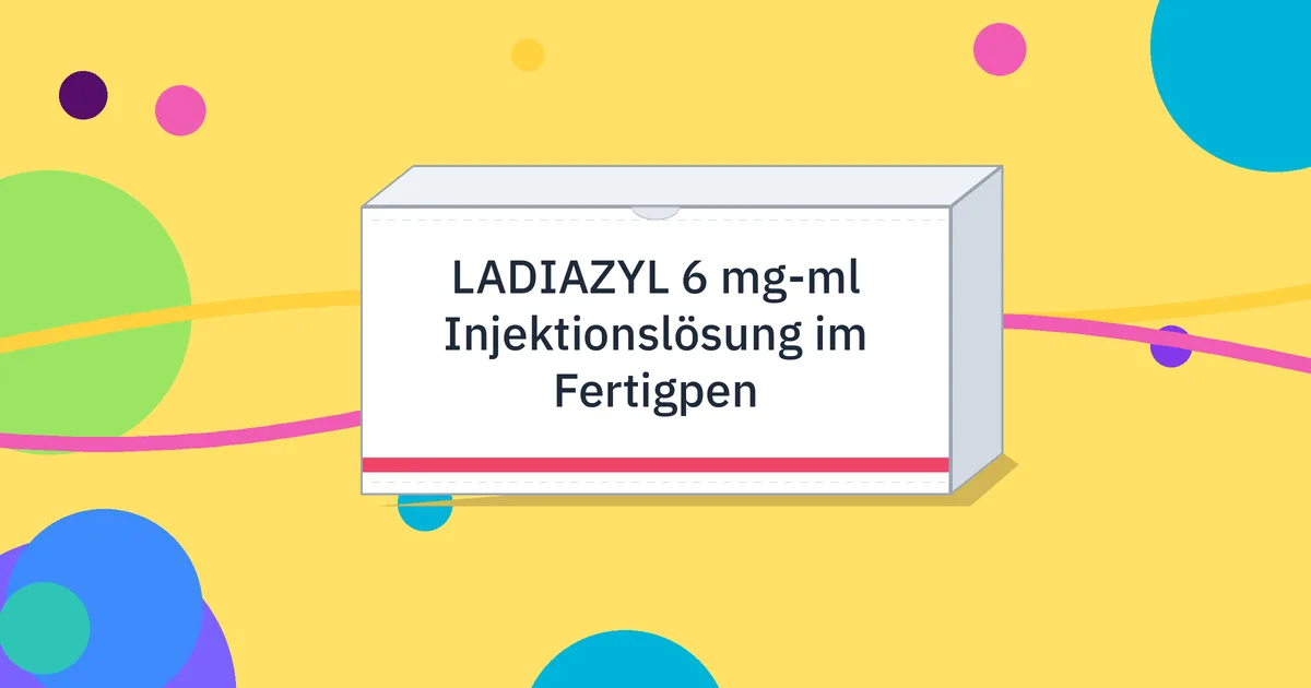 Symbolbild: Packung mit der Aufschrift LADIAZYL 6 mg-ml Injektionslösung im Fertigpen (PZN 19840777) – Verfügbarkeit und Bezug in Apotheken in Frankfurt am Main