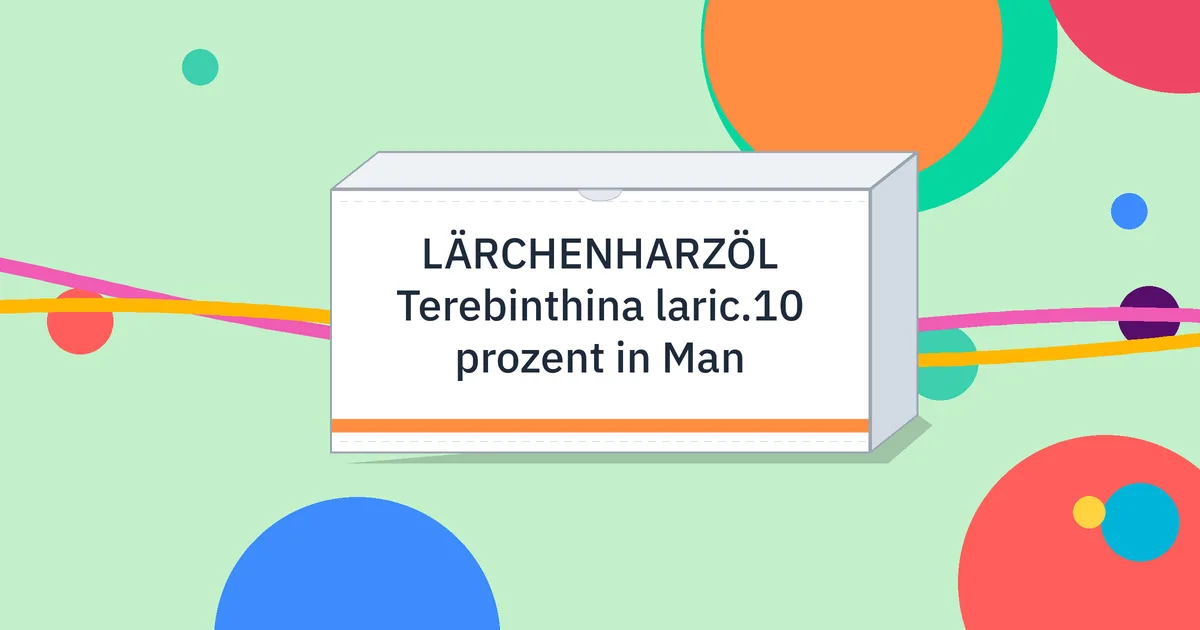 Symbolbild: Packung mit der Aufschrift LÄRCHENHARZÖL Terebinthina laric.10 prozent in Man (PZN 11518349) – Verfügbarkeit und Bezug in Apotheken in Frankfurt am Main