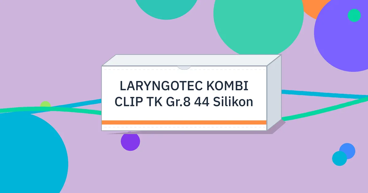 Symbolbild: Packung mit der Aufschrift LARYNGOTEC KOMBI CLIP TK Gr.8 44 Silikon (PZN 19186125) – Verfügbarkeit und Bezug in Apotheken in Frankfurt am Main
