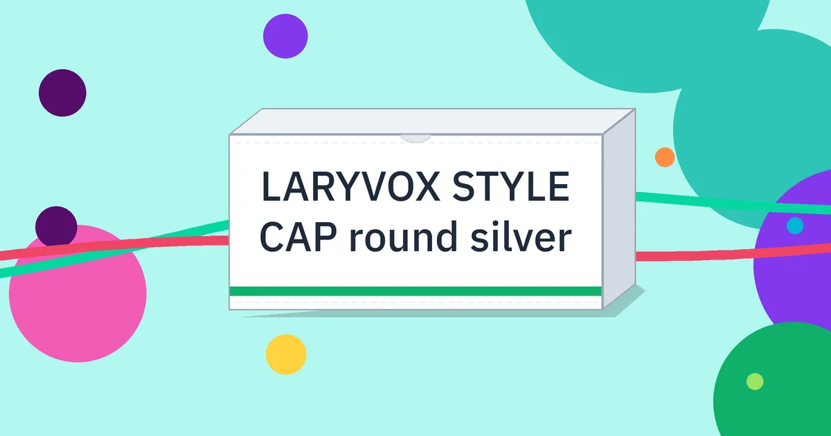 Symbolbild: Packung mit der Aufschrift LARYVOX STYLE CAP round silver (PZN 11220265) – Verfügbarkeit und Bezug in Apotheken in Frankfurt am Main