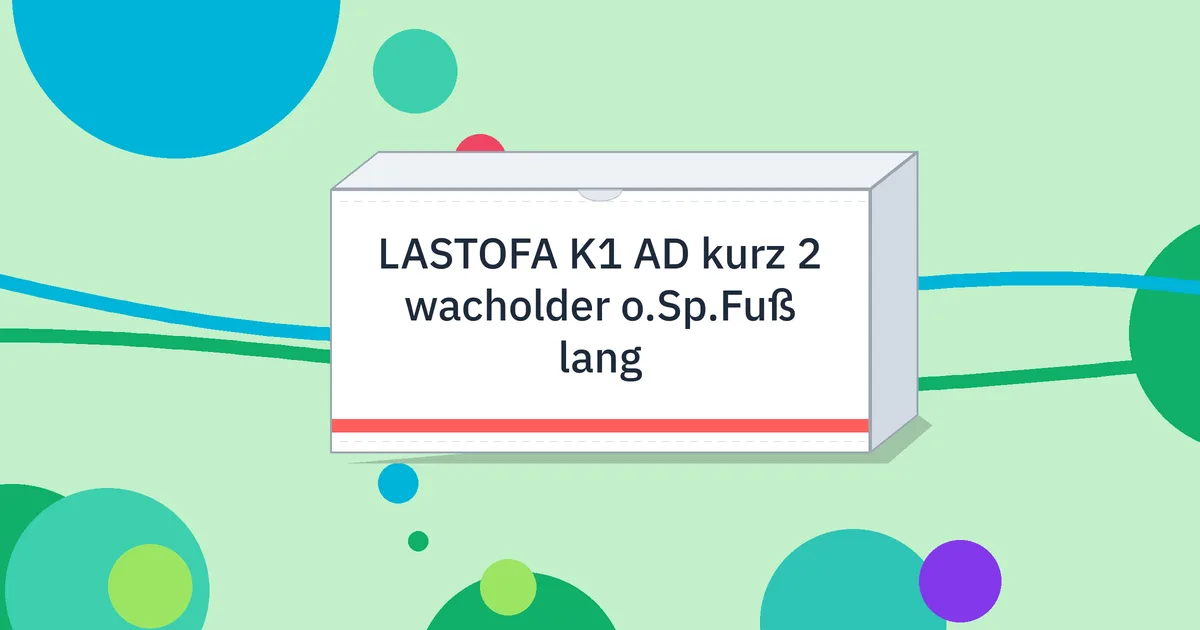 Symbolbild: Packung mit der Aufschrift LASTOFA K1 AD kurz 2 wacholder o.Sp.Fuß lang (PZN 14146397) – Verfügbarkeit und Bezug in Apotheken in Frankfurt am Main