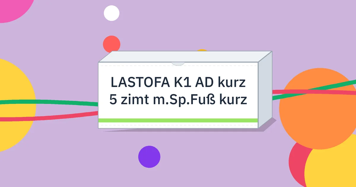 Symbolbild: Packung mit der Aufschrift LASTOFA K1 AD kurz 5 zimt m.Sp.Fuß kurz (PZN 13787740) – Verfügbarkeit und Bezug in Apotheken in Frankfurt am Main