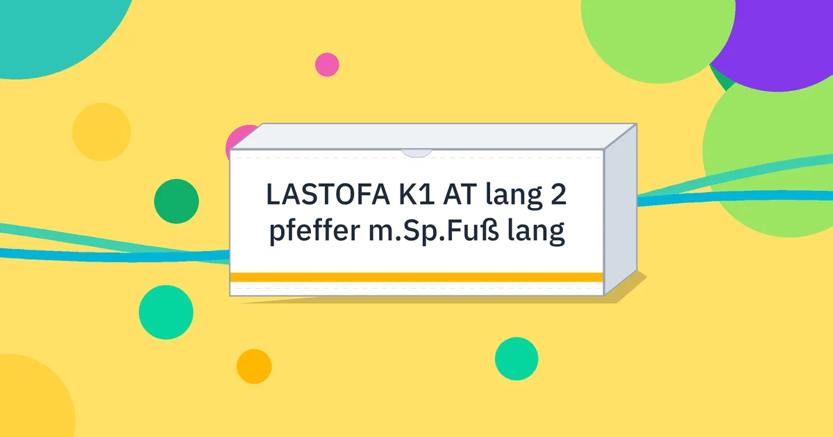 Symbolbild: Packung mit der Aufschrift LASTOFA K1 AT lang 2 pfeffer m.Sp.Fuß lang (PZN 13795662) – Verfügbarkeit und Bezug in Apotheken in Frankfurt am Main