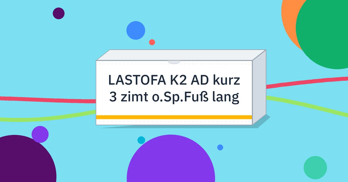 Symbolbild: Packung mit der Aufschrift LASTOFA K2 AD kurz 3 zimt o.Sp.Fuß lang (PZN 14147221) – Verfügbarkeit und Bezug in Apotheken in Frankfurt am Main