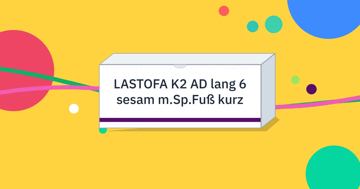 Symbolbild: Packung mit der Aufschrift LASTOFA K2 AD lang 6 sesam m.Sp.Fuß kurz (PZN 13801428) – Verfügbarkeit und Bezug in Apotheken in Frankfurt am Main