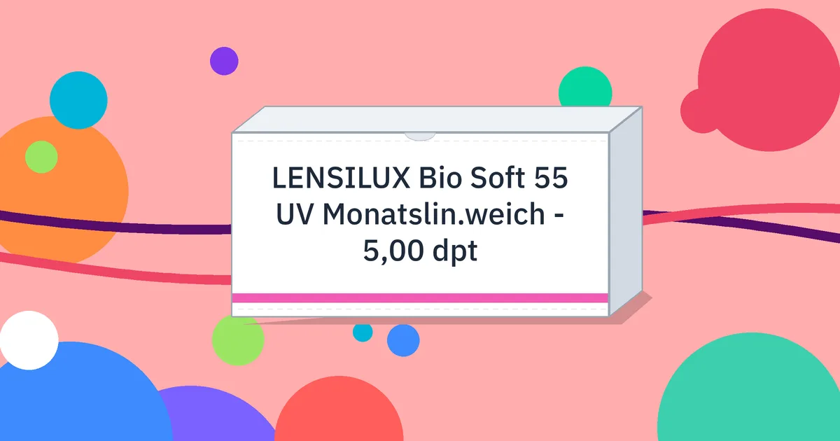 Symbolbild: Packung mit der Aufschrift LENSILUX Bio Soft 55 UV Monatslin.weich -5,00 dpt (PZN 20001817) – Verfügbarkeit und Bezug in Apotheken in Frankfurt am Main