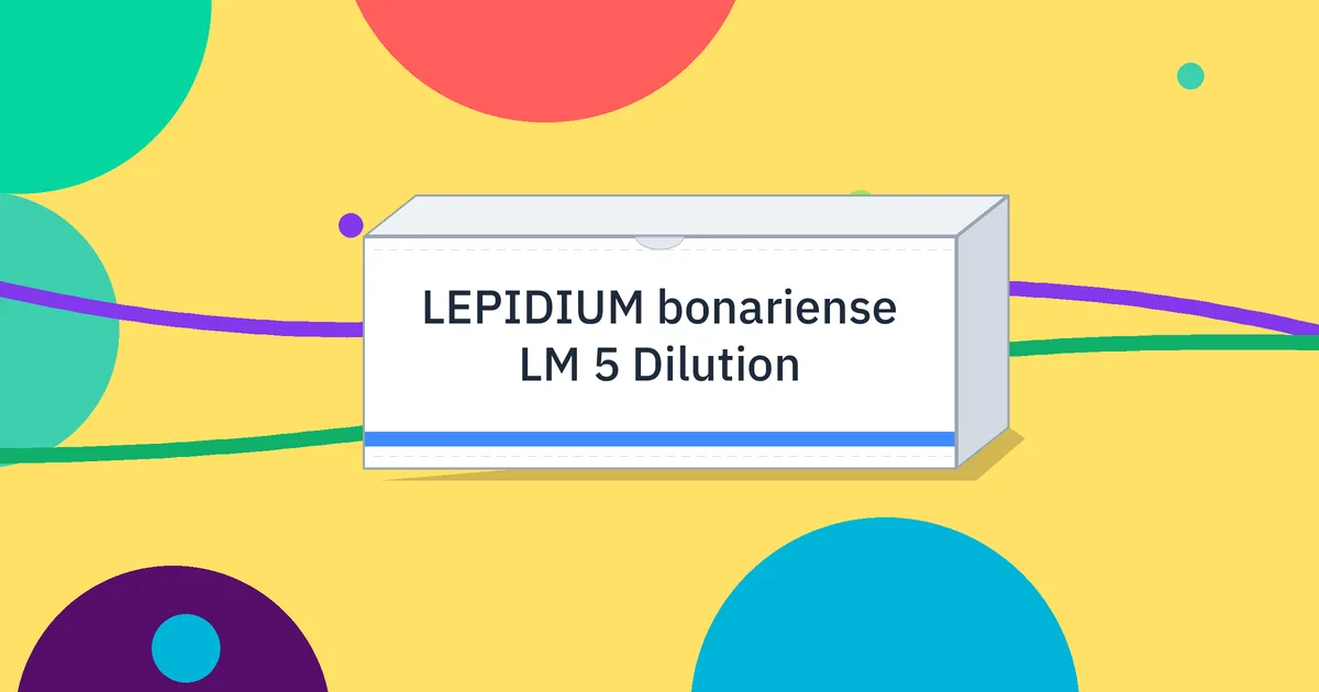 Symbolbild: Packung mit der Aufschrift LEPIDIUM bonariense LM 5 Dilution (PZN 13526264) – Verfügbarkeit und Bezug in Apotheken in Frankfurt am Main