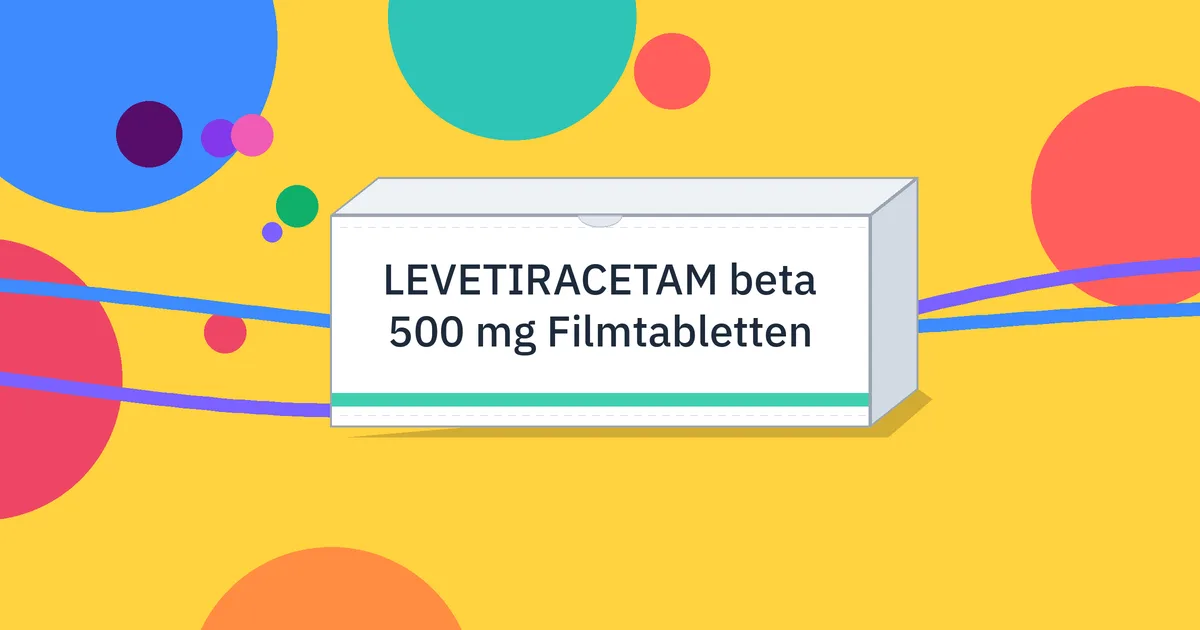 Symbolbild: Packung mit der Aufschrift LEVETIRACETAM beta 500 mg Filmtabletten (PZN 08841070) – Verfügbarkeit und Bezug in Apotheken in Frankfurt am Main