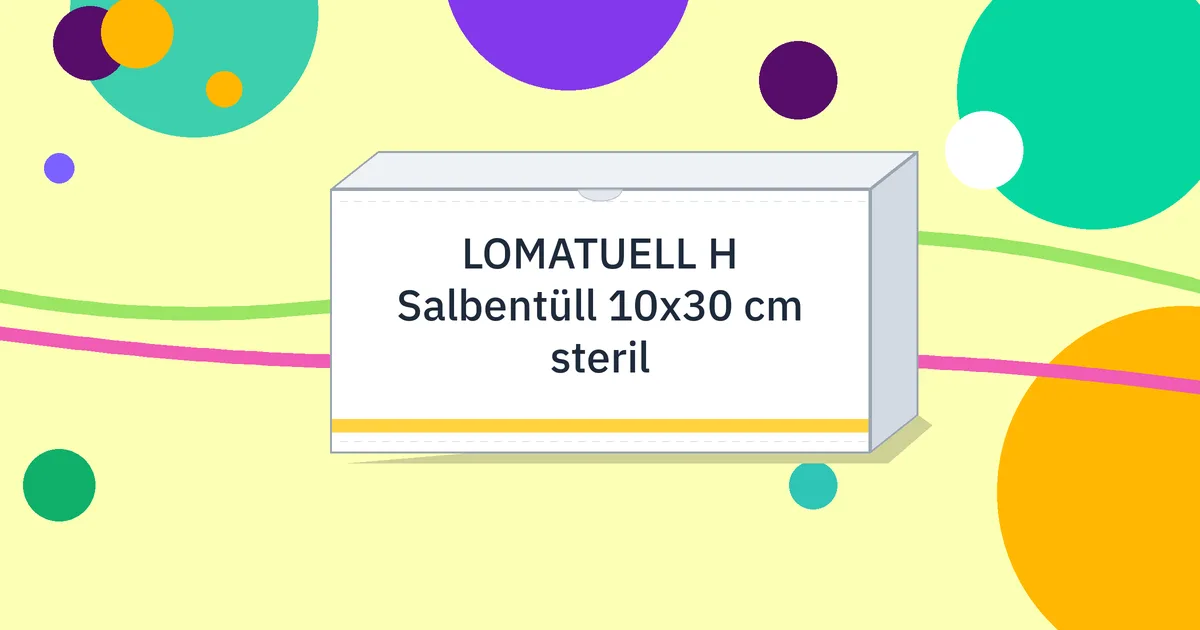 Symbolbild: Packung mit der Aufschrift LOMATUELL H Salbentüll 10x30 cm steril (PZN 19503761) – Verfügbarkeit und Bezug in Apotheken in Frankfurt am Main