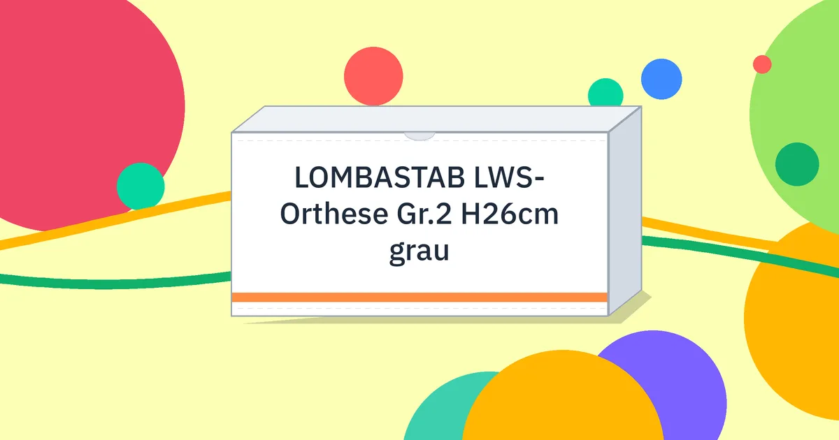 Symbolbild: Packung mit der Aufschrift LOMBASTAB LWS-Orthese Gr.2 H26cm grau (PZN 12555022) – Verfügbarkeit und Bezug in Apotheken in Frankfurt am Main