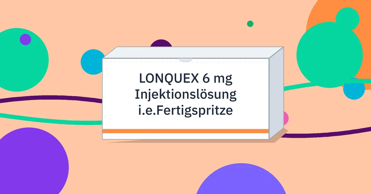 Symbolbild: Packung mit der Aufschrift LONQUEX 6 mg Injektionslösung i.e.Fertigspritze (PZN 15434000) – Verfügbarkeit und Bezug in Apotheken in Frankfurt am Main