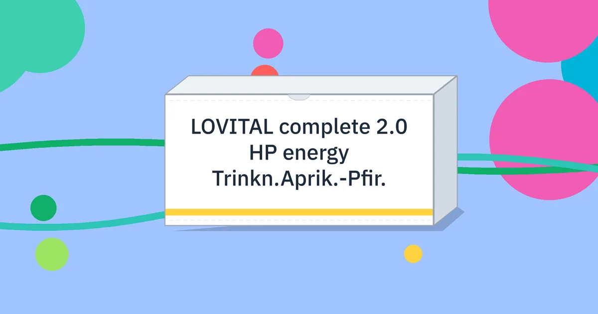 Symbolbild: Packung mit der Aufschrift LOVITAL complete 2.0 HP energy Trinkn.Aprik.-Pfir. (PZN 20629639) – Verfügbarkeit und Bezug in Apotheken in Frankfurt am Main