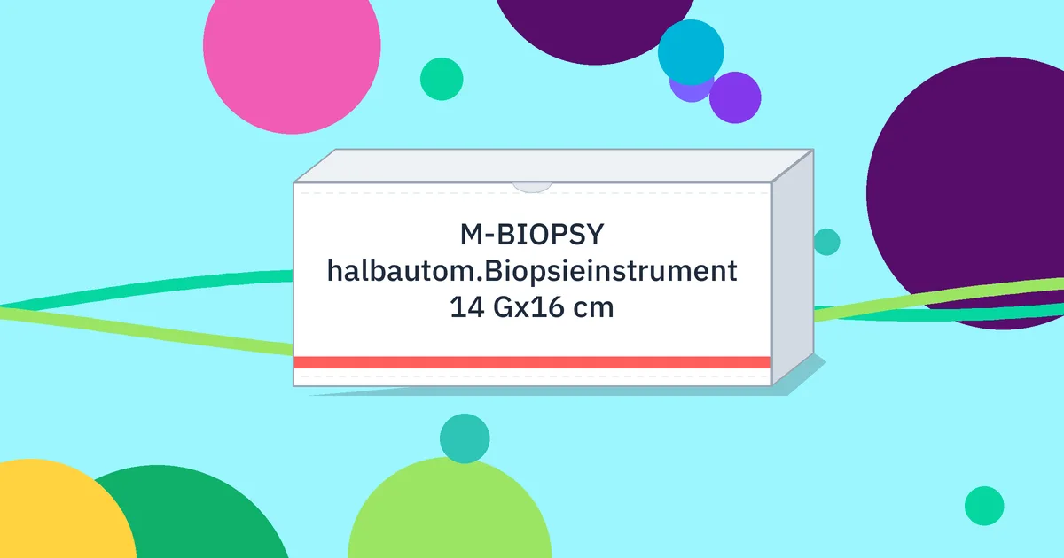 Symbolbild: Packung mit der Aufschrift M-BIOPSY halbautom.Biopsieinstrument 14 Gx16 cm (PZN 20280740) – Verfügbarkeit und Bezug in Apotheken in Frankfurt am Main
