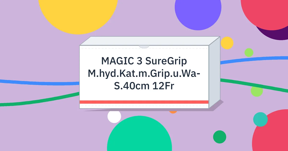 Symbolbild: Packung mit der Aufschrift MAGIC 3 SureGrip M.hyd.Kat.m.Grip.u.Wa-S.40cm 12Fr (PZN 11136814) – Verfügbarkeit und Bezug in Apotheken in Frankfurt am Main